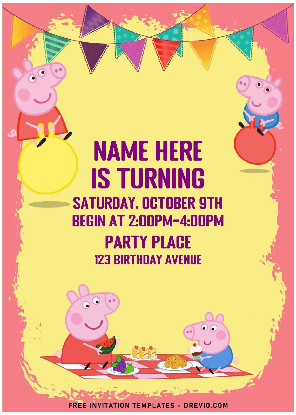 (Free Editable PDF) Picnic Time With Peppa Pig Family Birthday ...