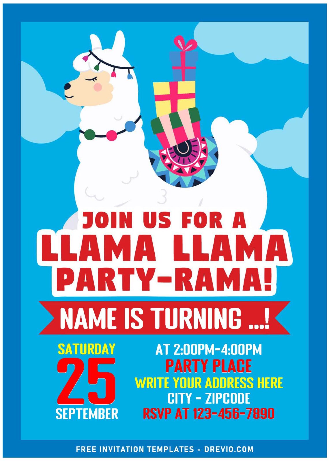 (Free Editable PDF) Lovely Llama Party-Rama Birthday Invitation Templates