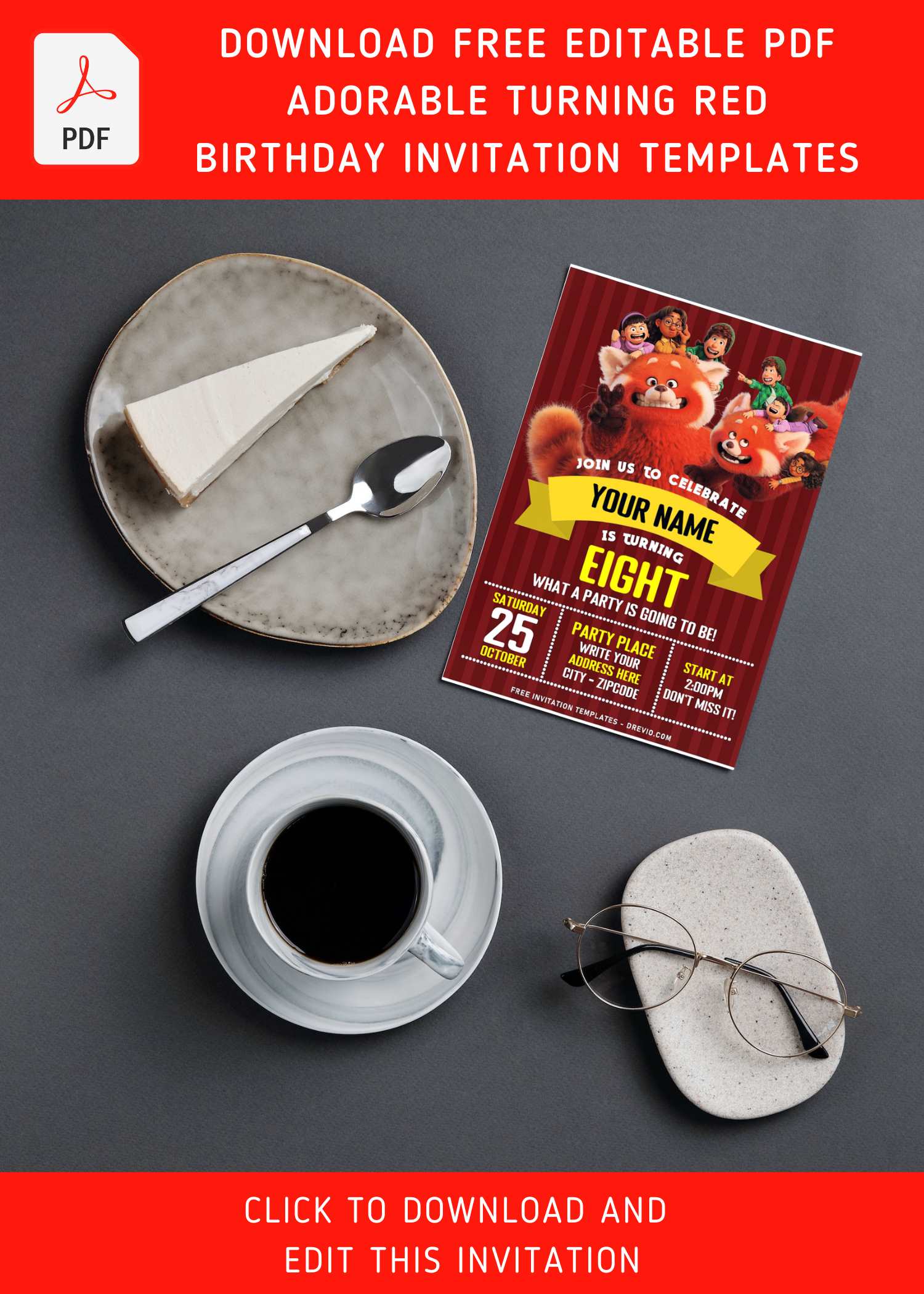 (Free Editable PDF) Playful Turning Red Birthday Invitation Templates