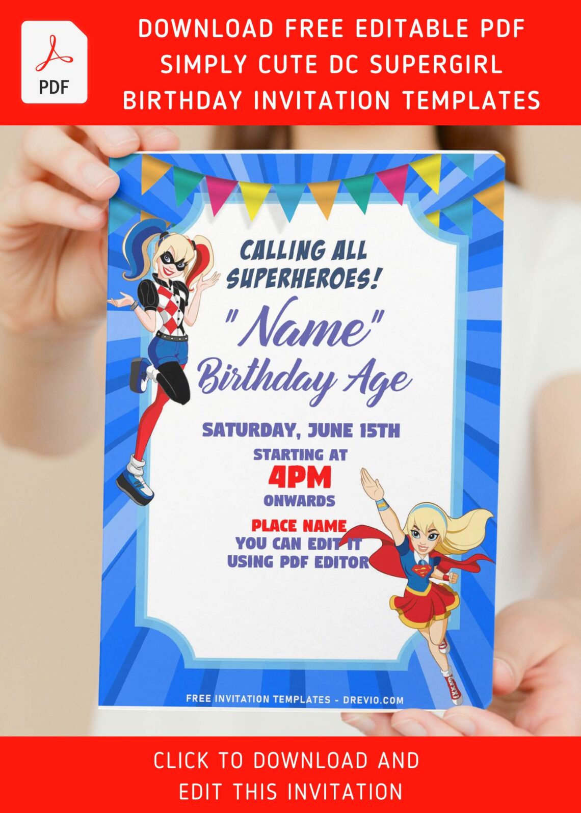 (Free Editable PDF) Kryptonite DC Supergirl Birthday Invitation Templates