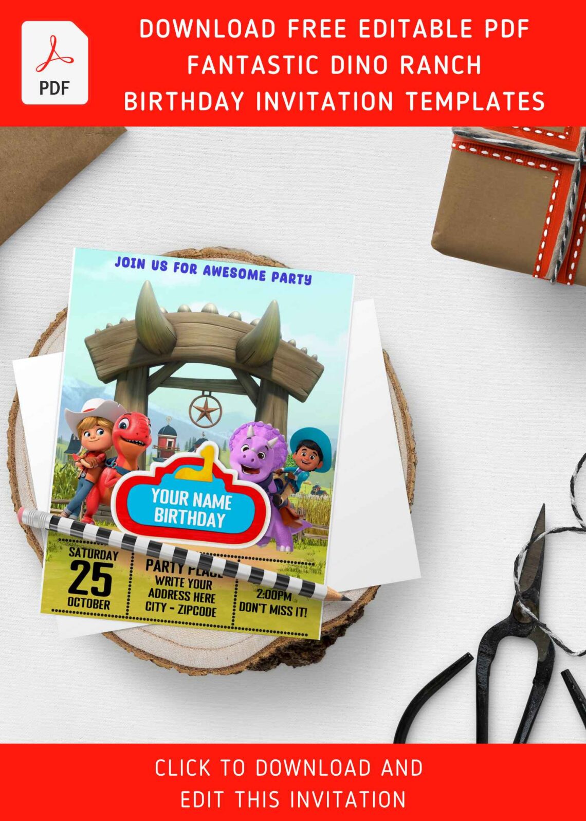 (Free Editable PDF) Pre-Westoric Dino Ranch Birthday Invitation Templates