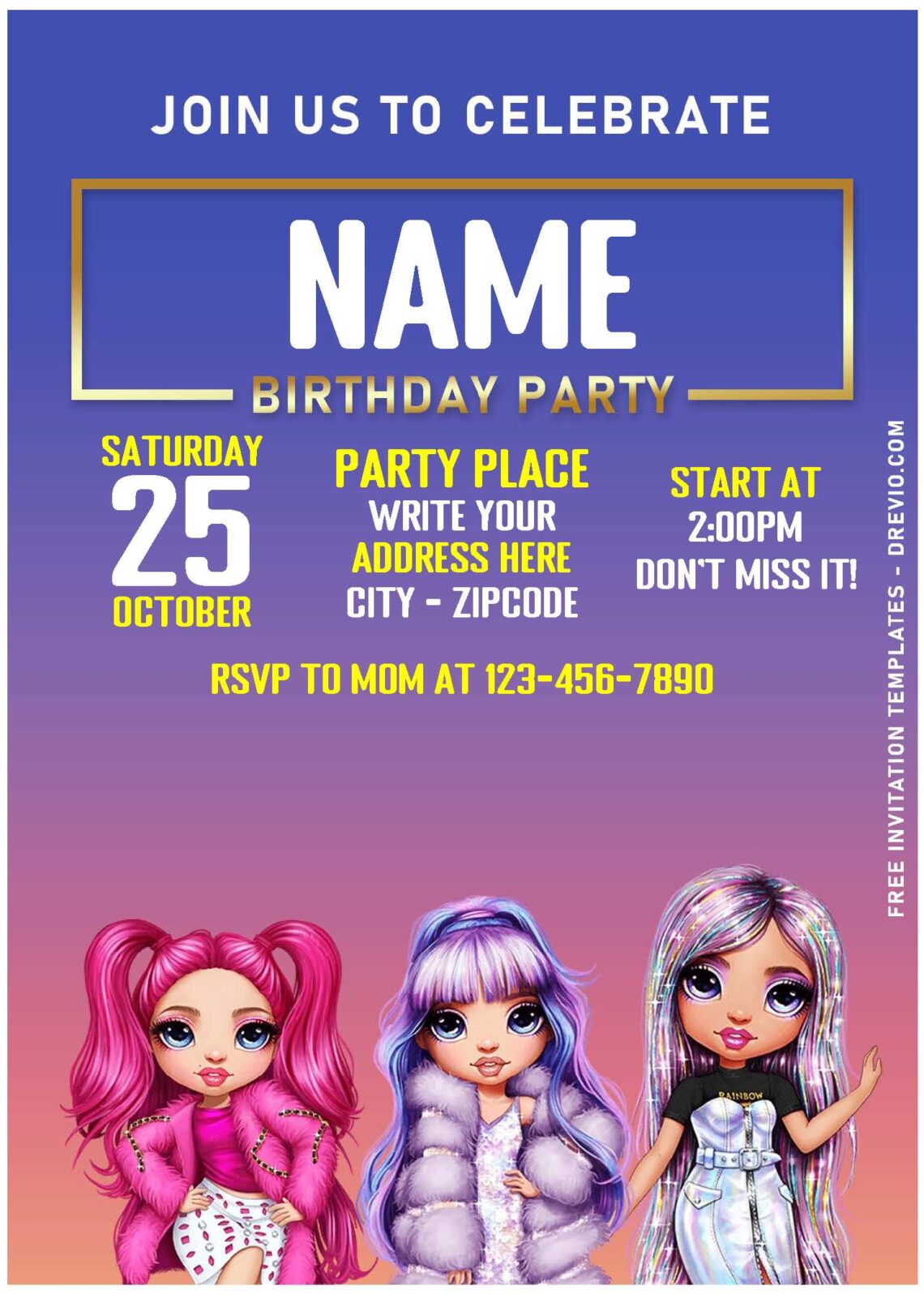 (Free Editable PDF) Adorable Fancy Rainbow High Birthday Invitation ...