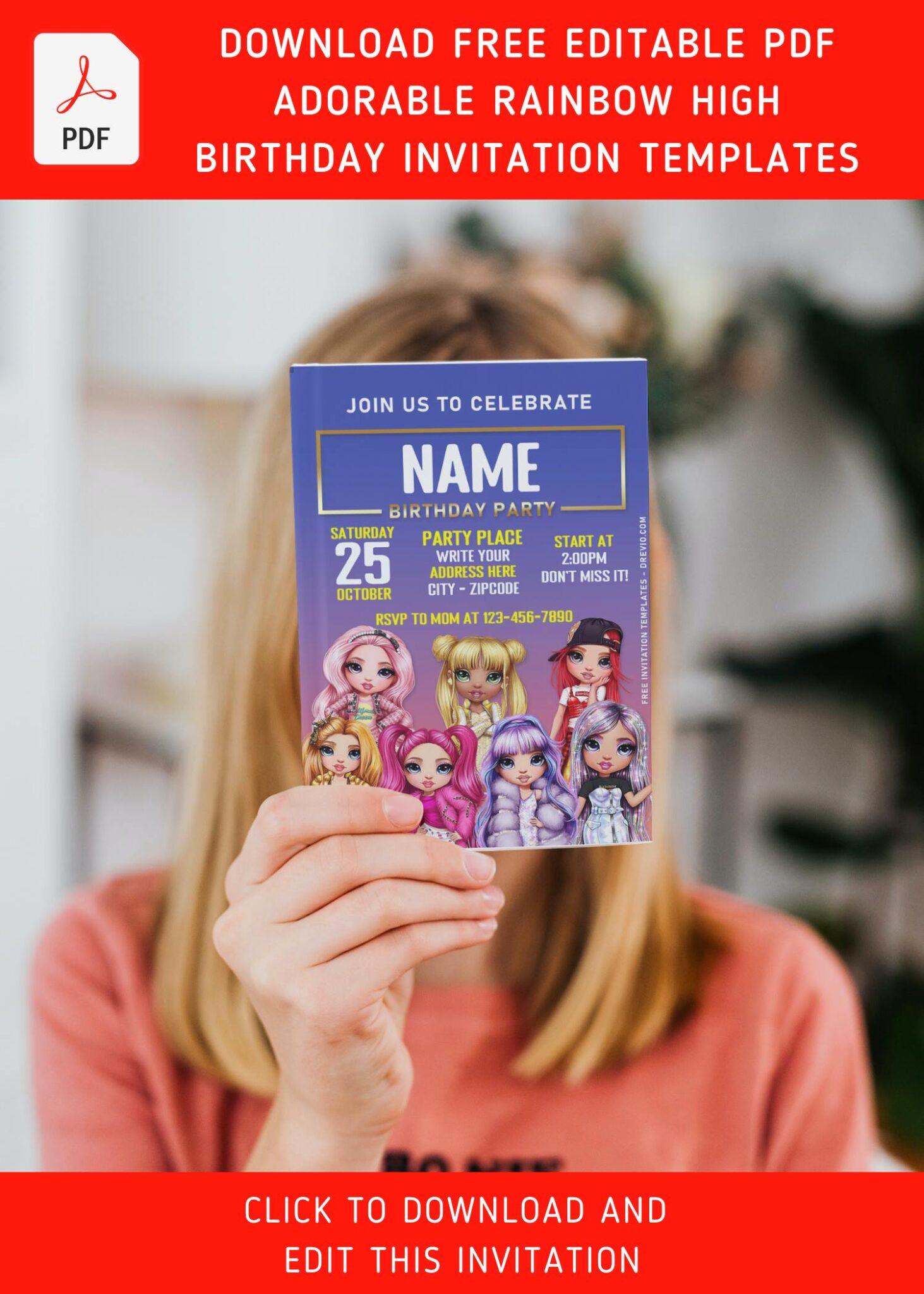 (Free Editable PDF) Adorable Fancy Rainbow High Birthday Invitation ...