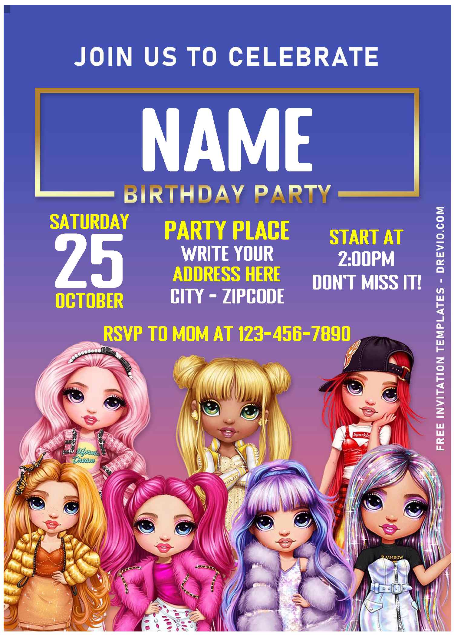 (Free Editable PDF) Adorable Fancy Rainbow High Birthday Invitation ...