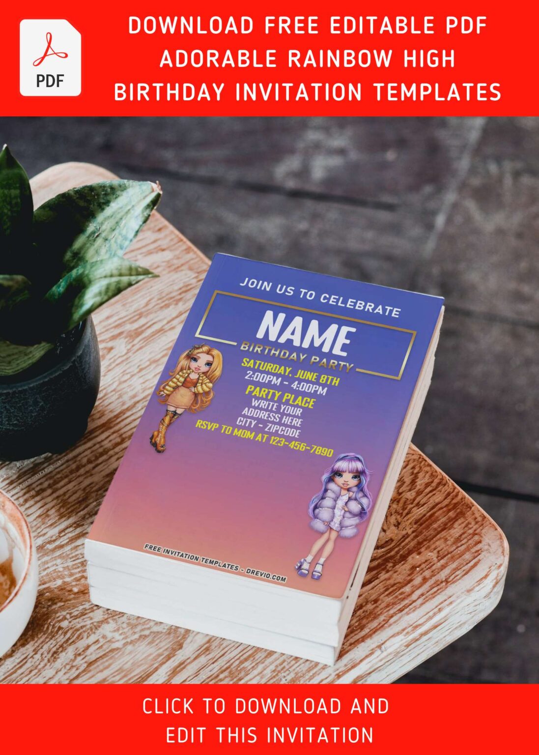 (Free Editable PDF) Adorable Fancy Rainbow High Birthday Invitation ...