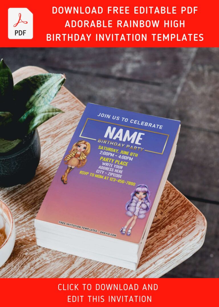 (Free Editable PDF) Adorable Fancy Rainbow High Birthday Invitation ...