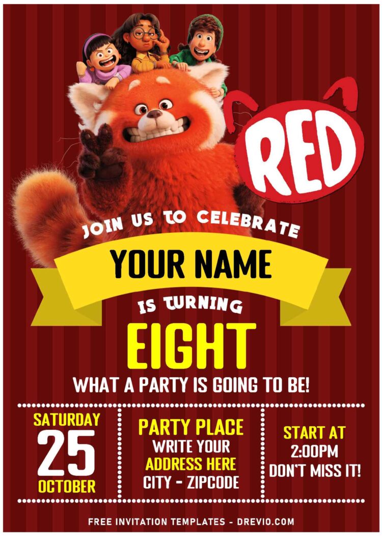 (Free Editable PDF) Playful Turning Red Birthday Invitation Templates