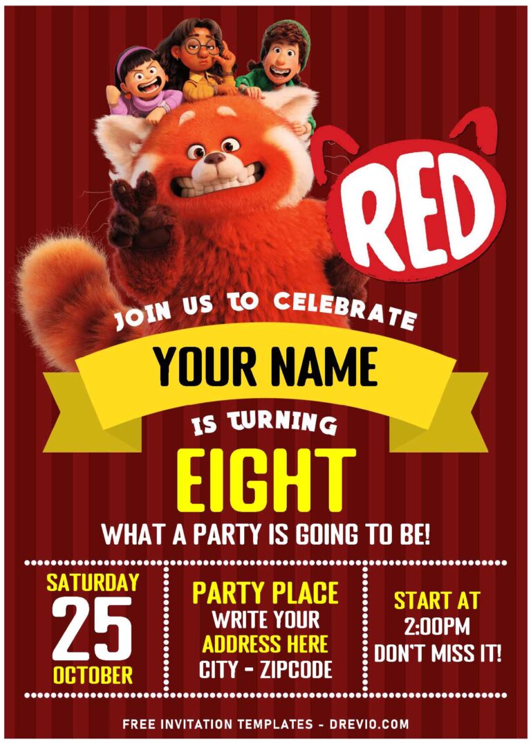 (Free Editable PDF) Playful Turning Red Birthday Invitation Templates