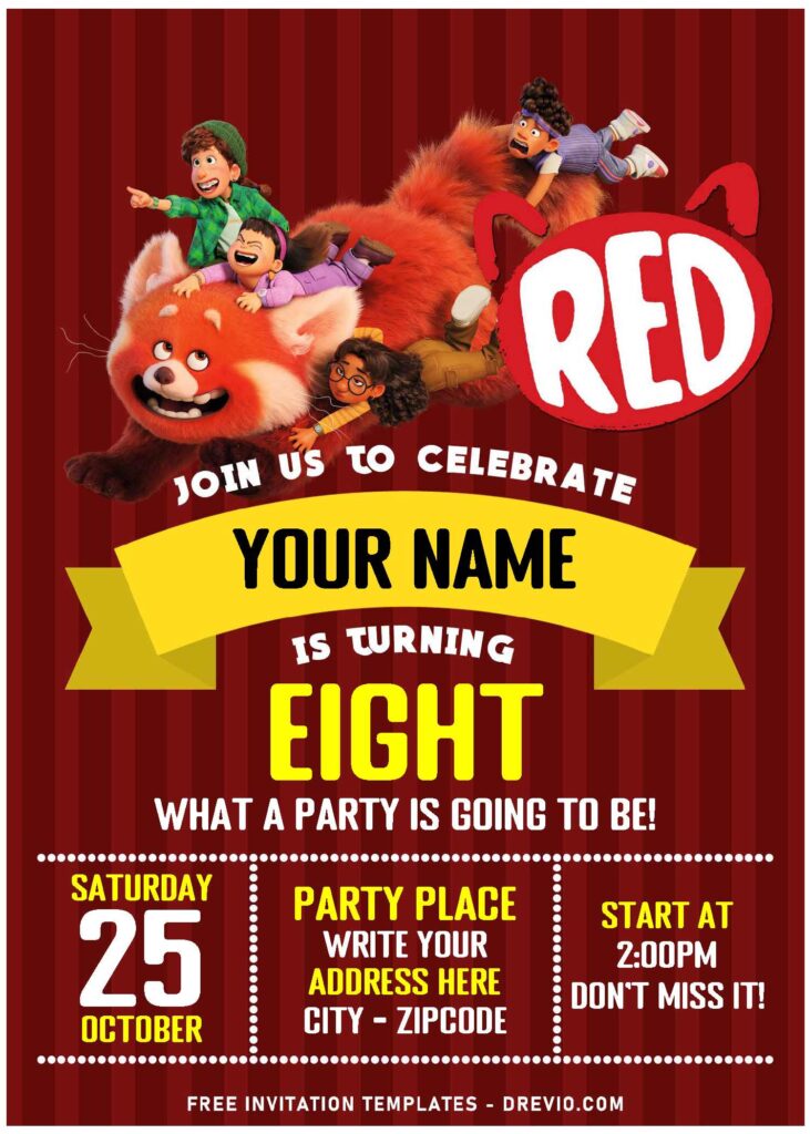 (Free Editable PDF) Playful Turning Red Birthday Invitation Templates