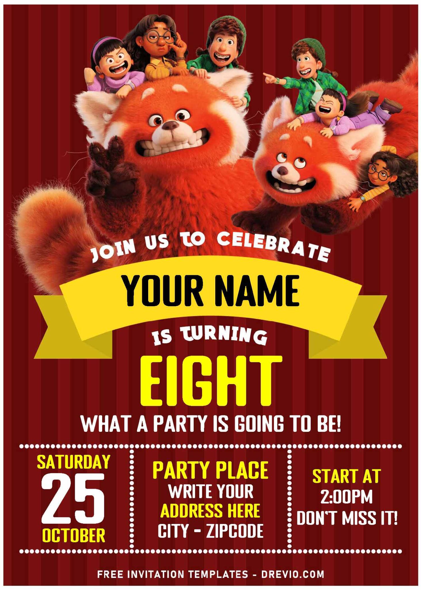 (Free Editable PDF) Playful Turning Red Birthday Invitation Templates