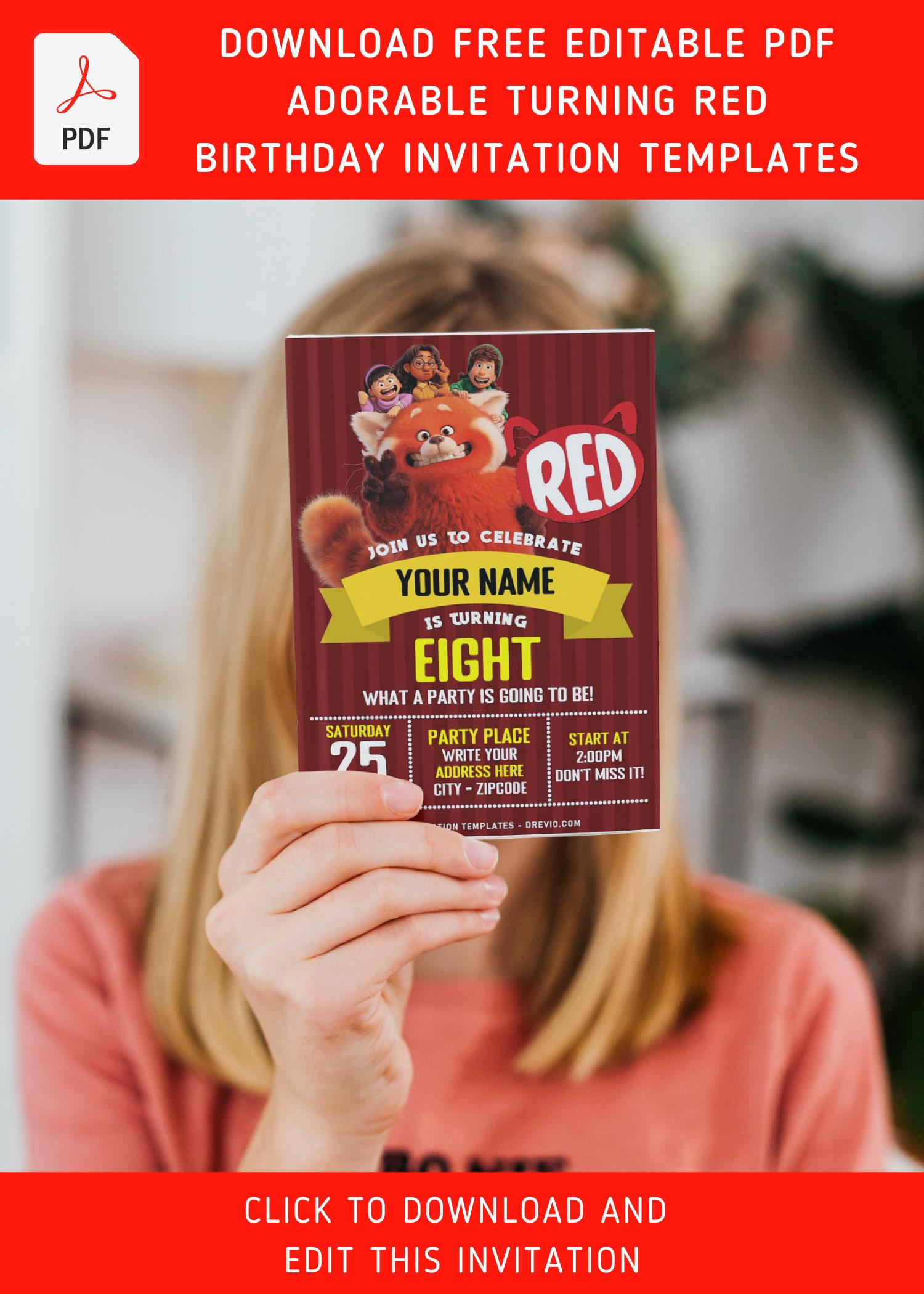 (Free Editable PDF) Playful Turning Red Birthday Invitation Templates