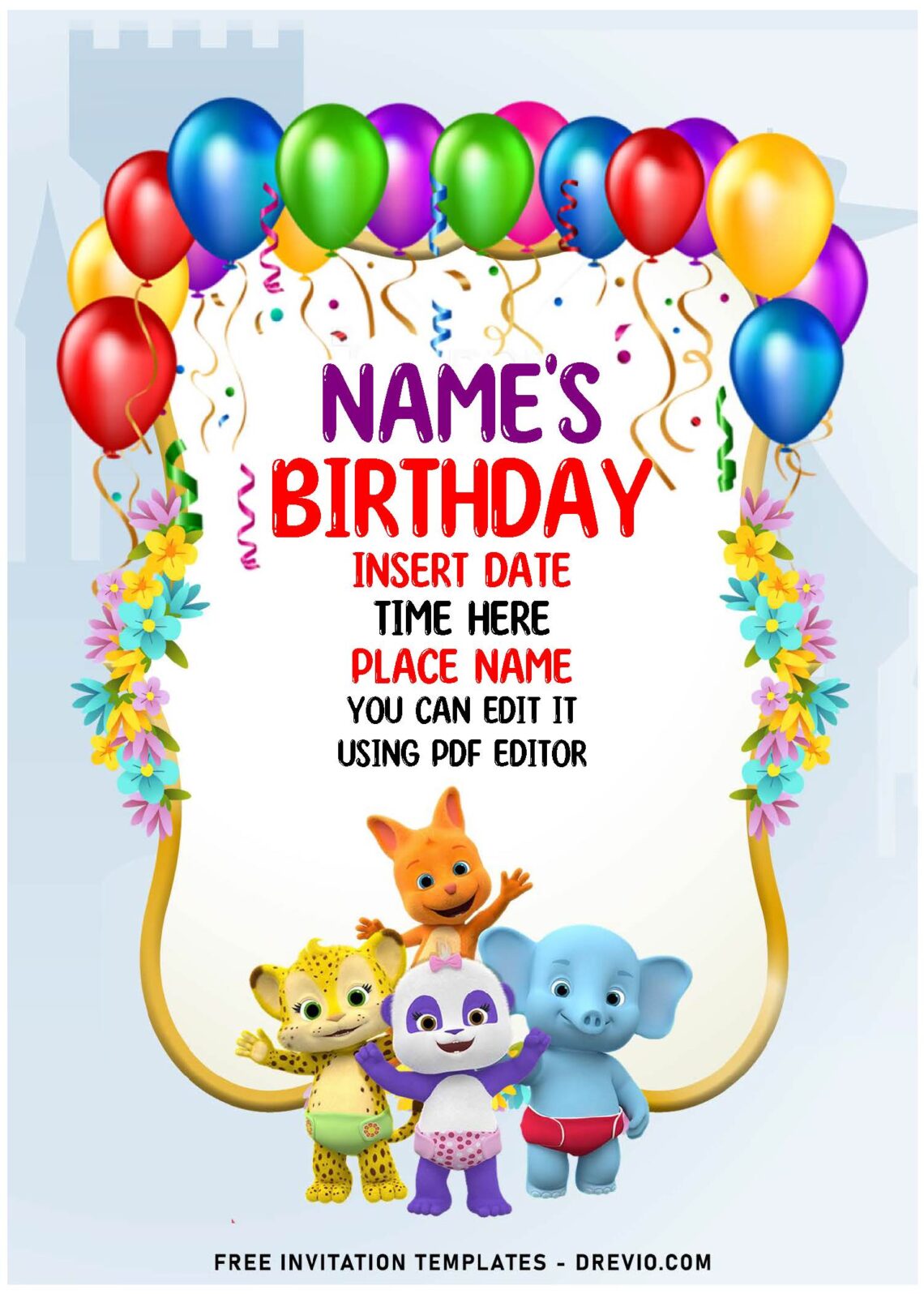 (Free Editable PDF) Cheerful Word Party First Birthday Invitation Templates