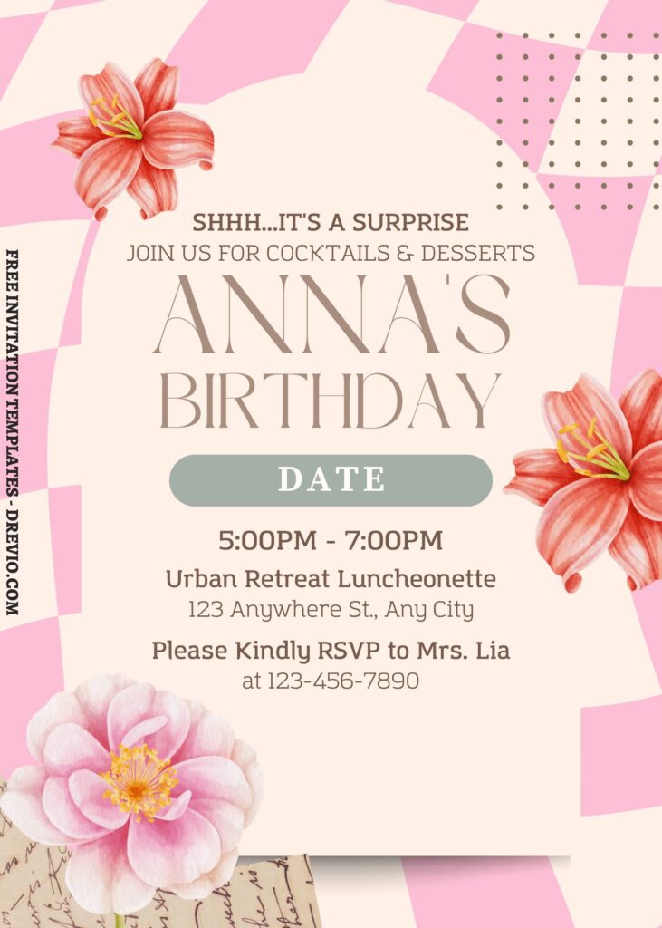 (Free) 7+ Artsy Checker Wash Floral Canva Birthday Invitation Templates