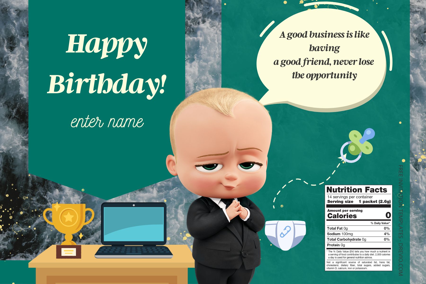(Free) Boss Baby Canva Birthday Water Bottle Labels