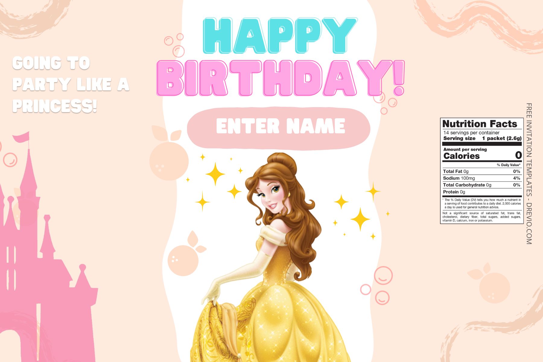 (Free) Disney Princess Canva Birthday Water Bottle Labels