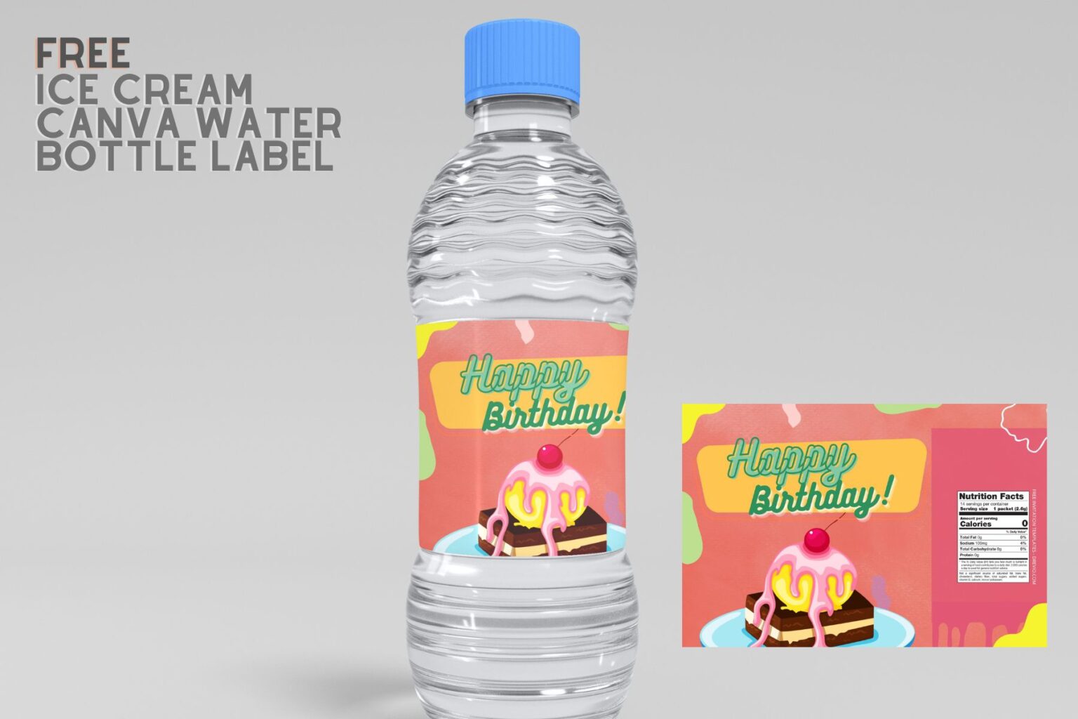 (Free Editable) Ice Cream Themes Canva Birthday Water Bottle Labels