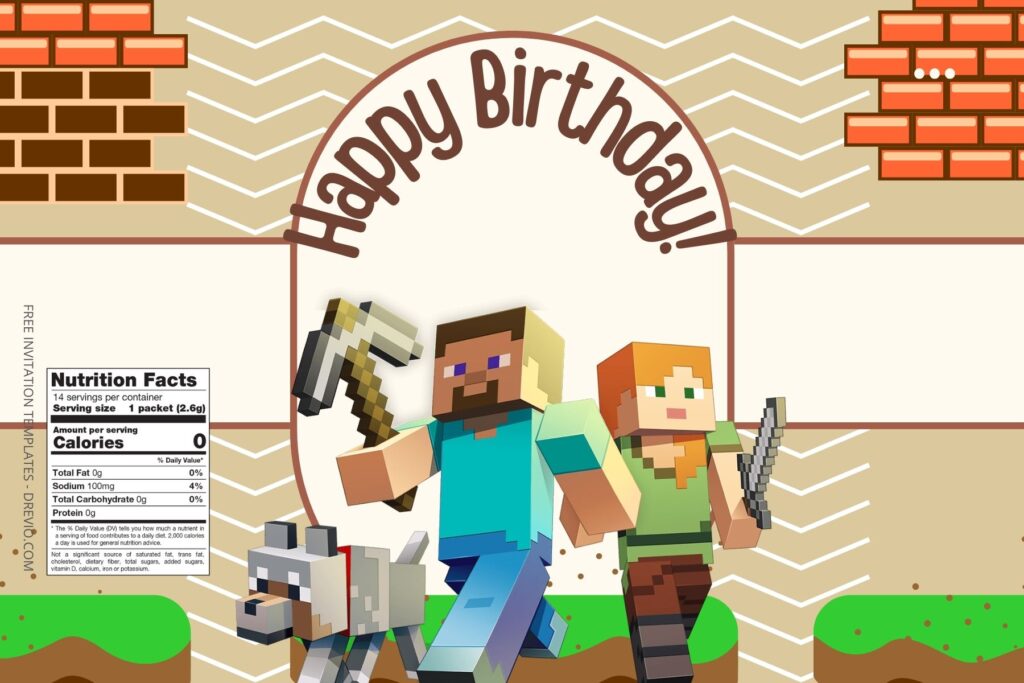 (Free Editable) Minecraft Canva Birthday Water Bottle Labels