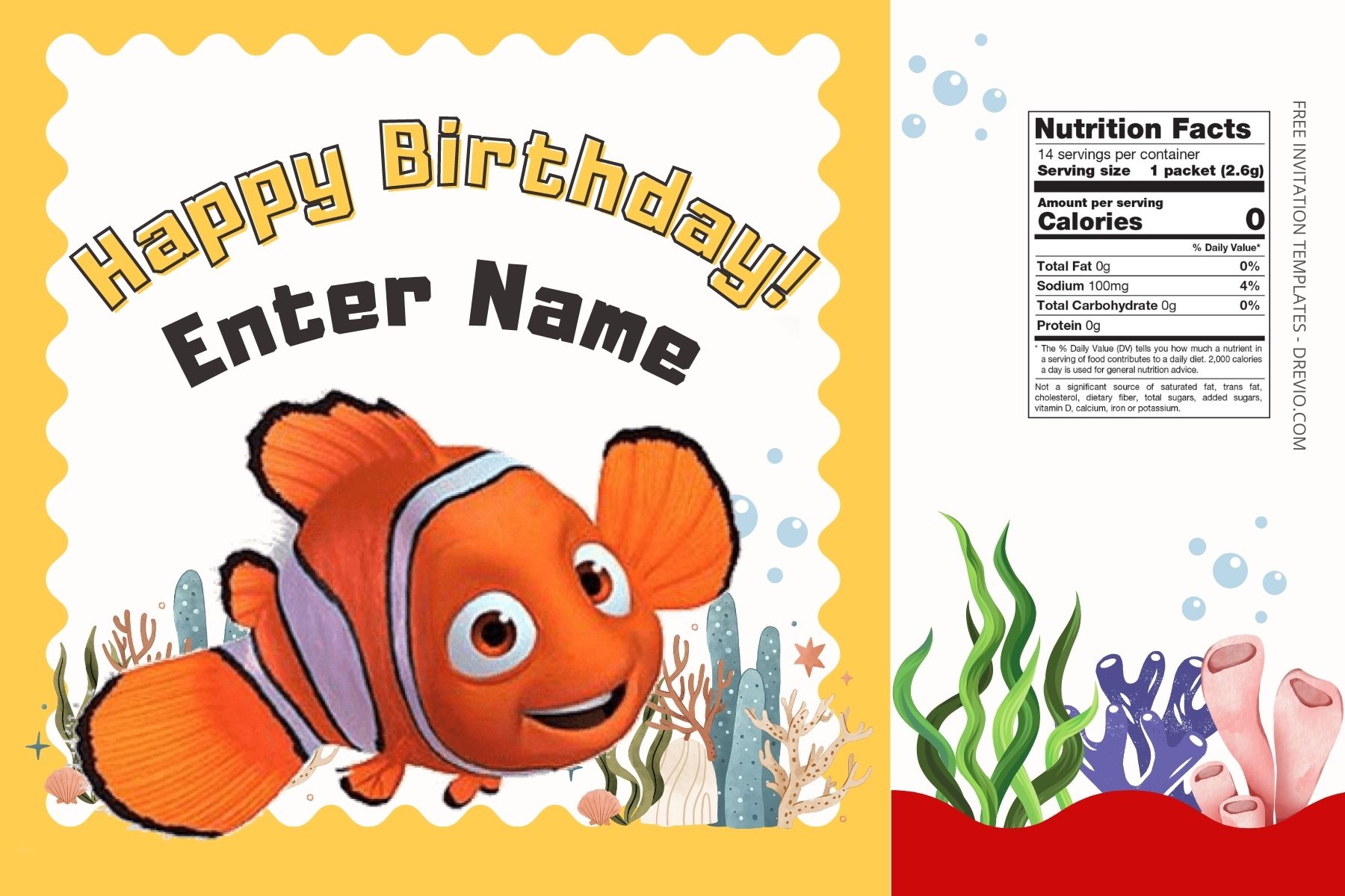 (Free) Finding Nemo Canva Birthday Water Bottle Labels