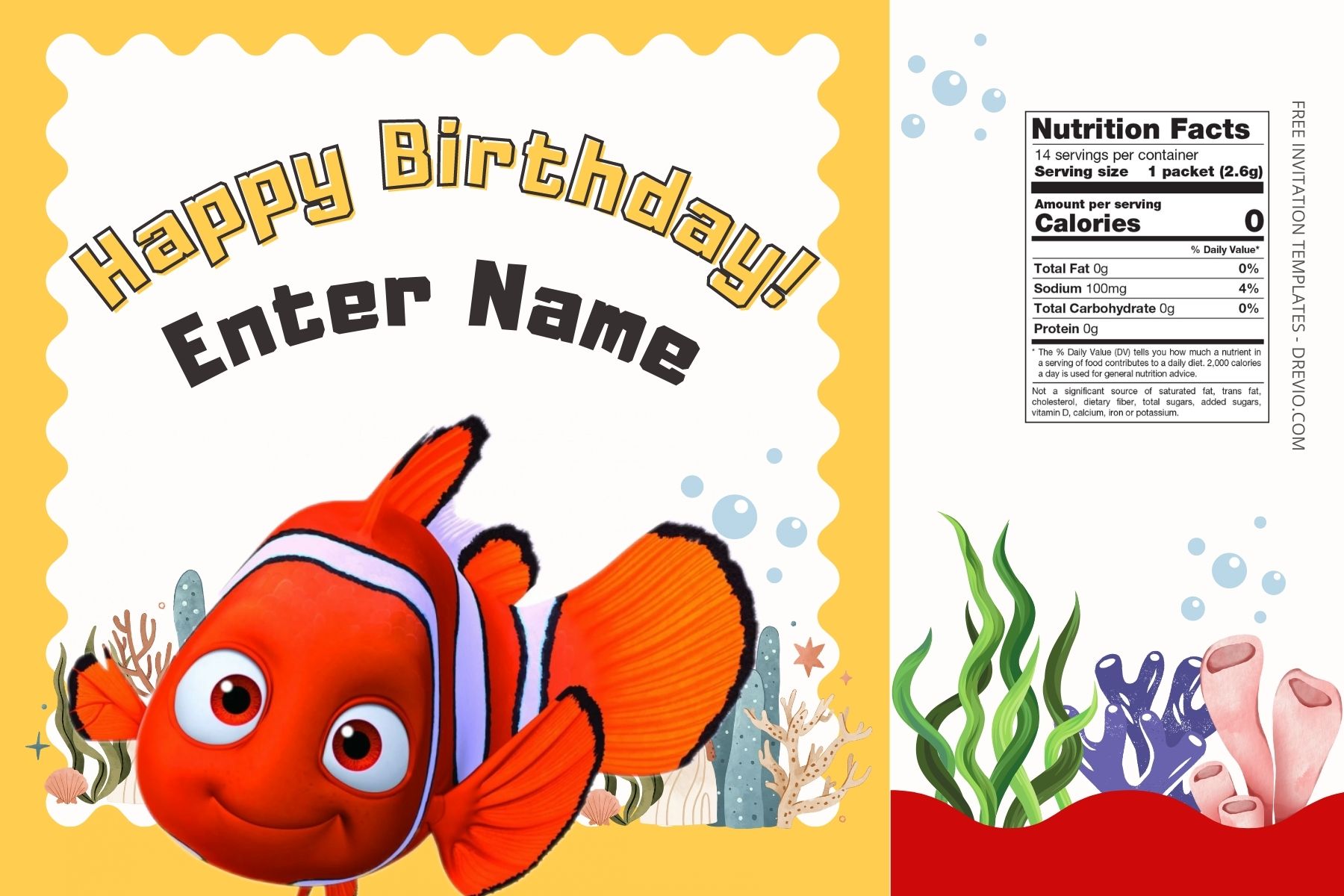(Free) Finding Nemo Canva Birthday Water Bottle Labels