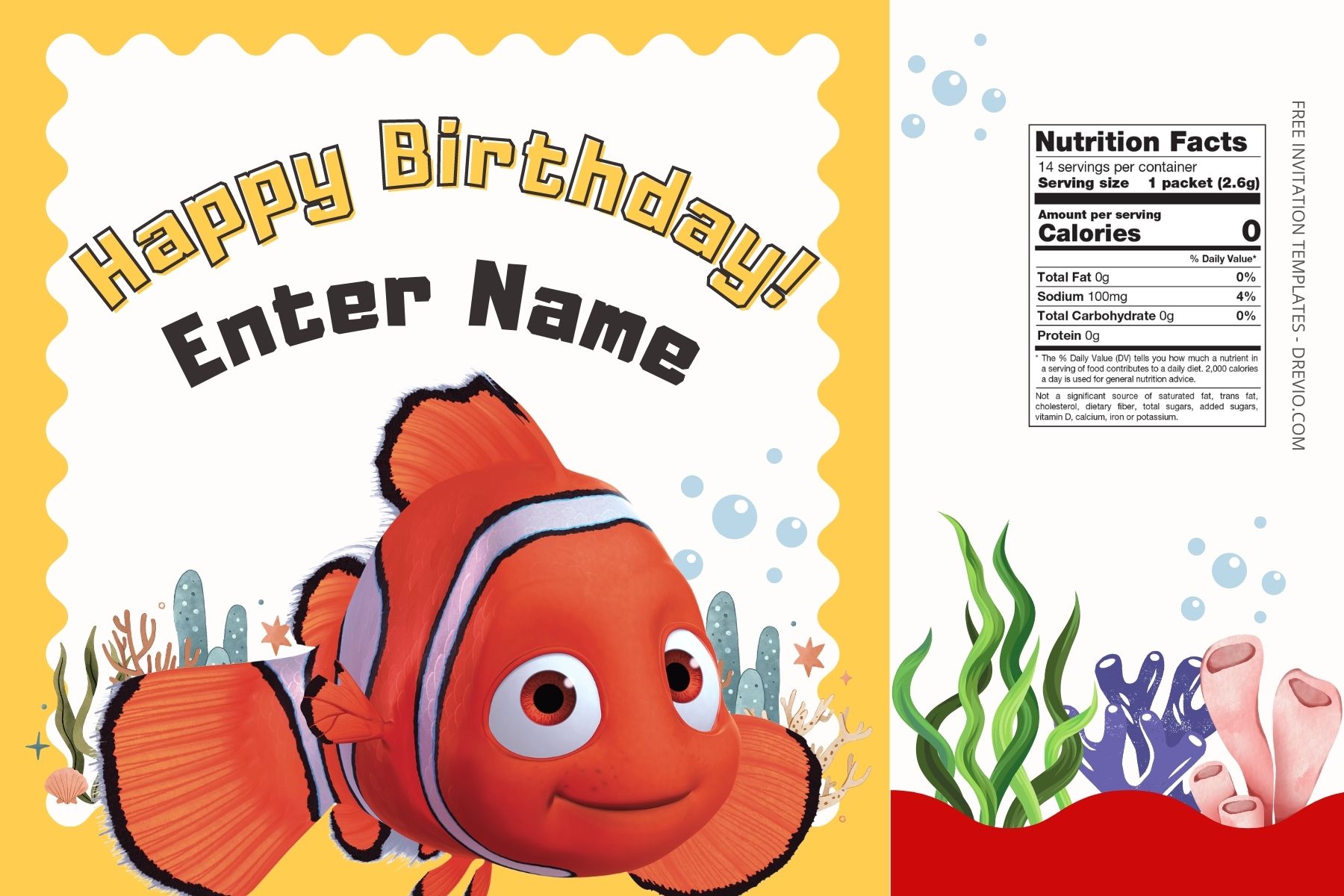 (Free) Finding Nemo Canva Birthday Water Bottle Labels