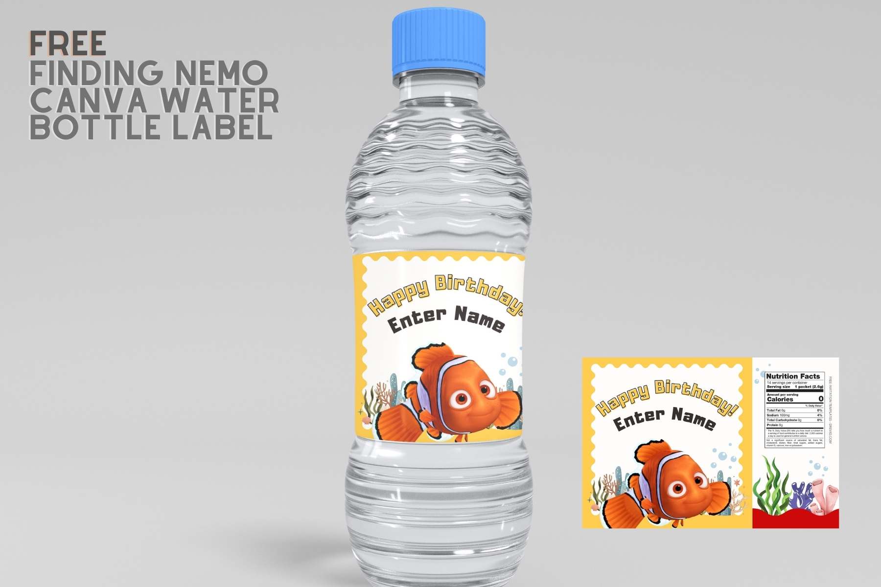 (Free) Finding Nemo Canva Birthday Water Bottle Labels