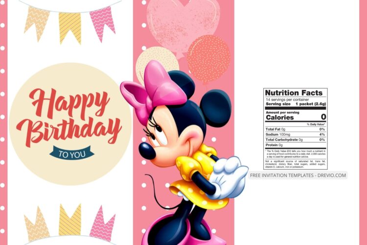 ( Free ) Minnie Mouse Canva Birthday Water Bottle Labels