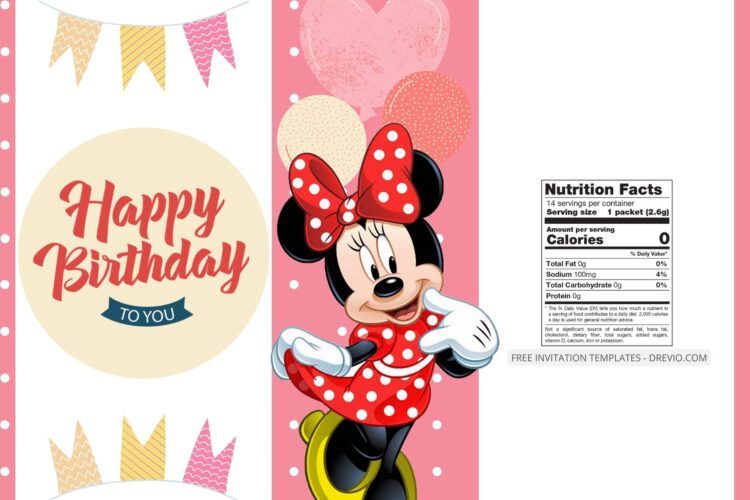 ( Free ) Minnie Mouse Canva Birthday Water Bottle Labels