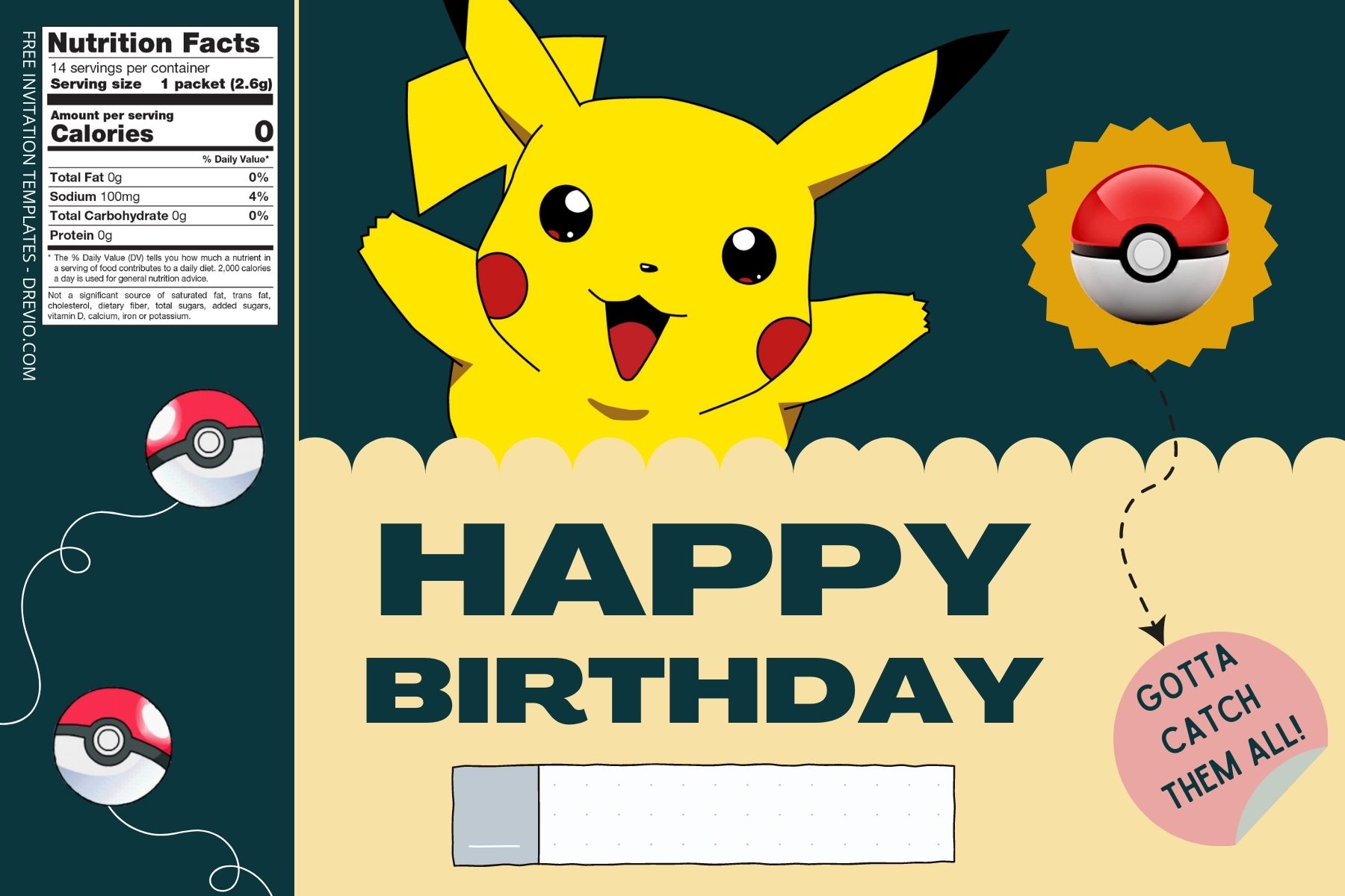 (Free) Pikachu Canva Birthday Water Bottle Labels