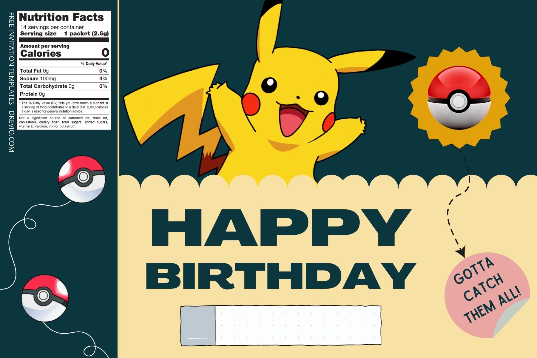 (Free) Pikachu Canva Birthday Water Bottle Labels