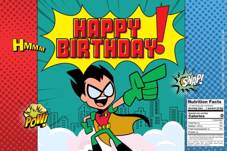 (Free) Teen Titans Canva Birthday Water Bottle Labels