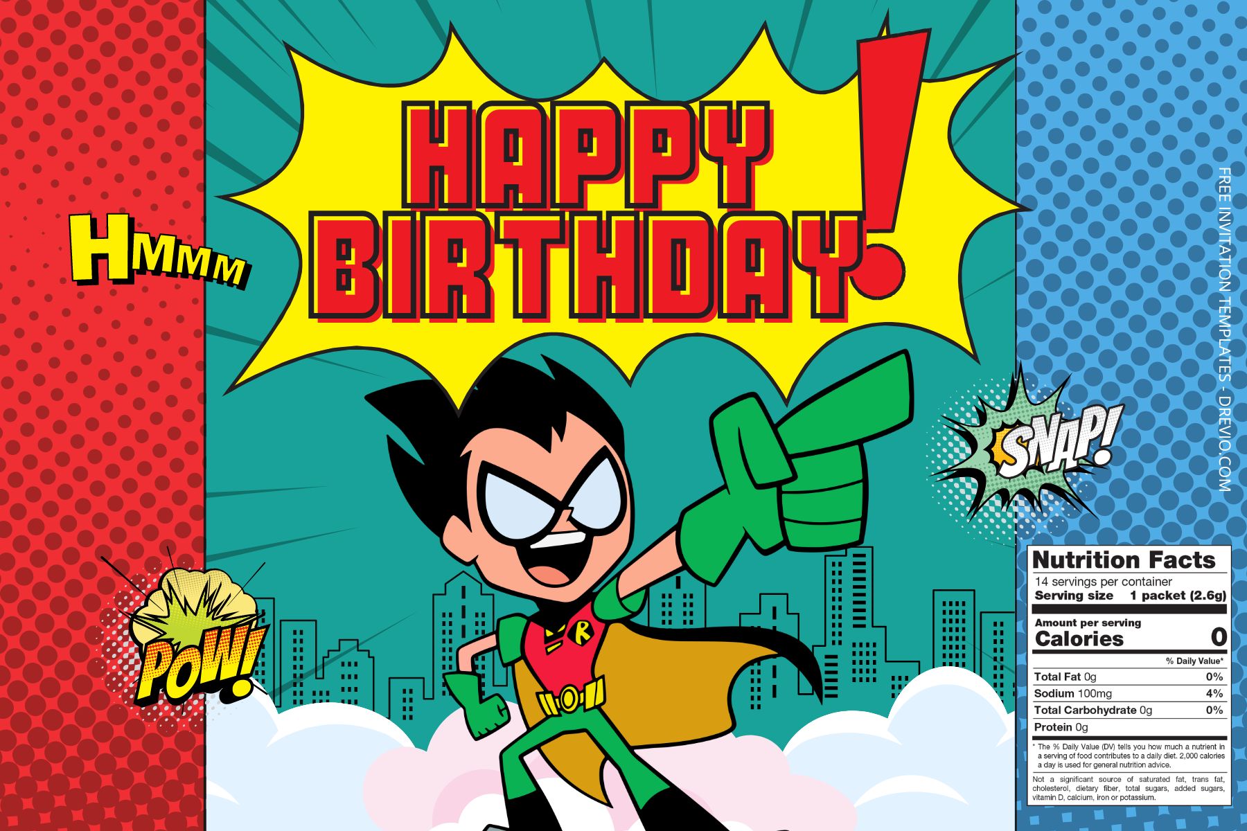 (Free) Teen Titans Canva Birthday Water Bottle Labels