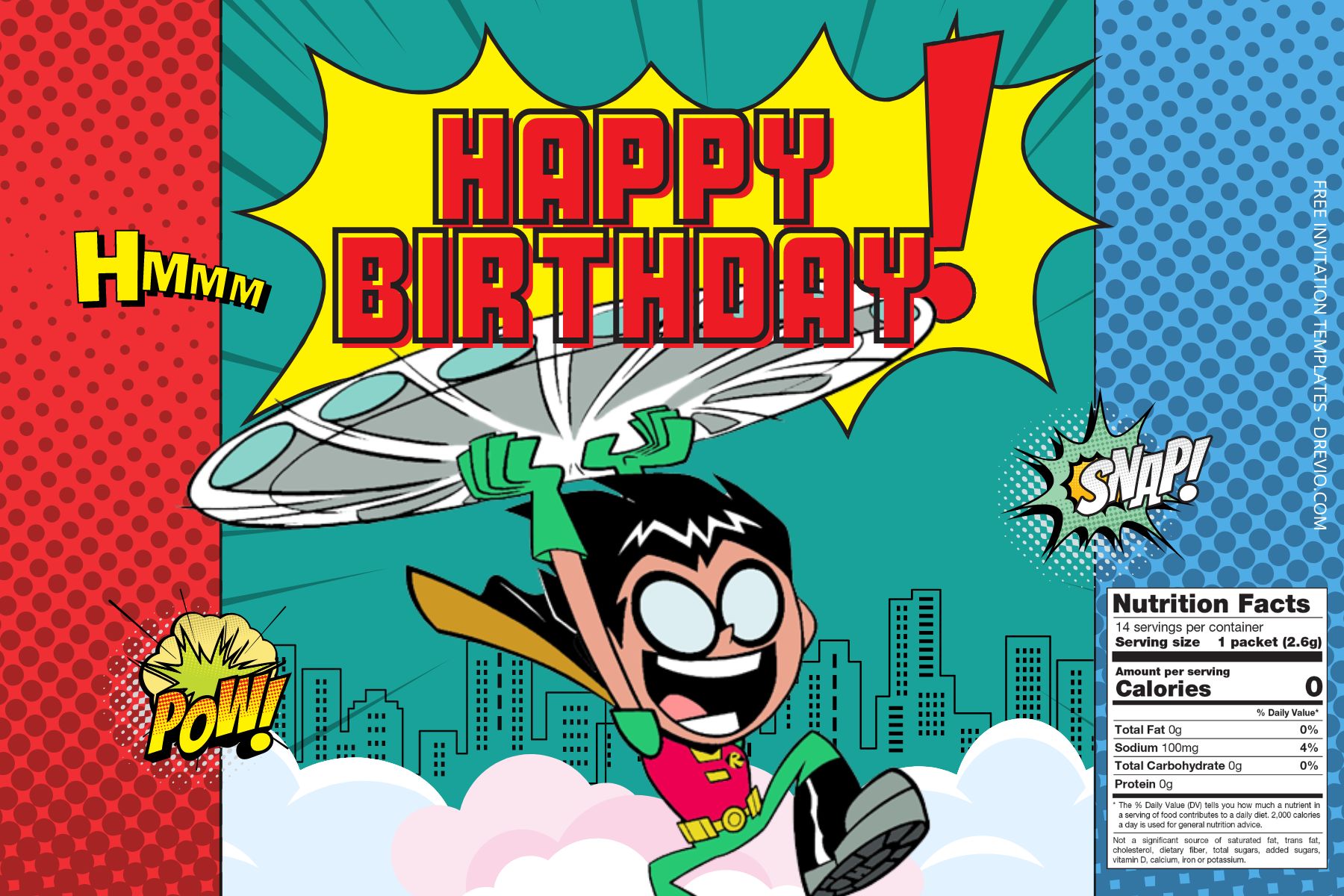 (Free) Teen Titans Canva Birthday Water Bottle Labels