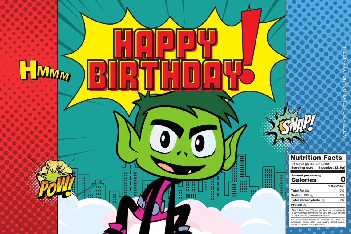 (Free) Teen Titans Canva Birthday Water Bottle Labels
