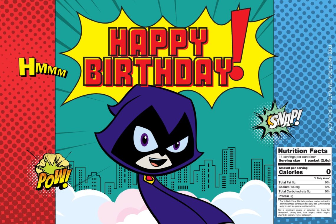 (Free) Teen Titans Canva Birthday Water Bottle Labels