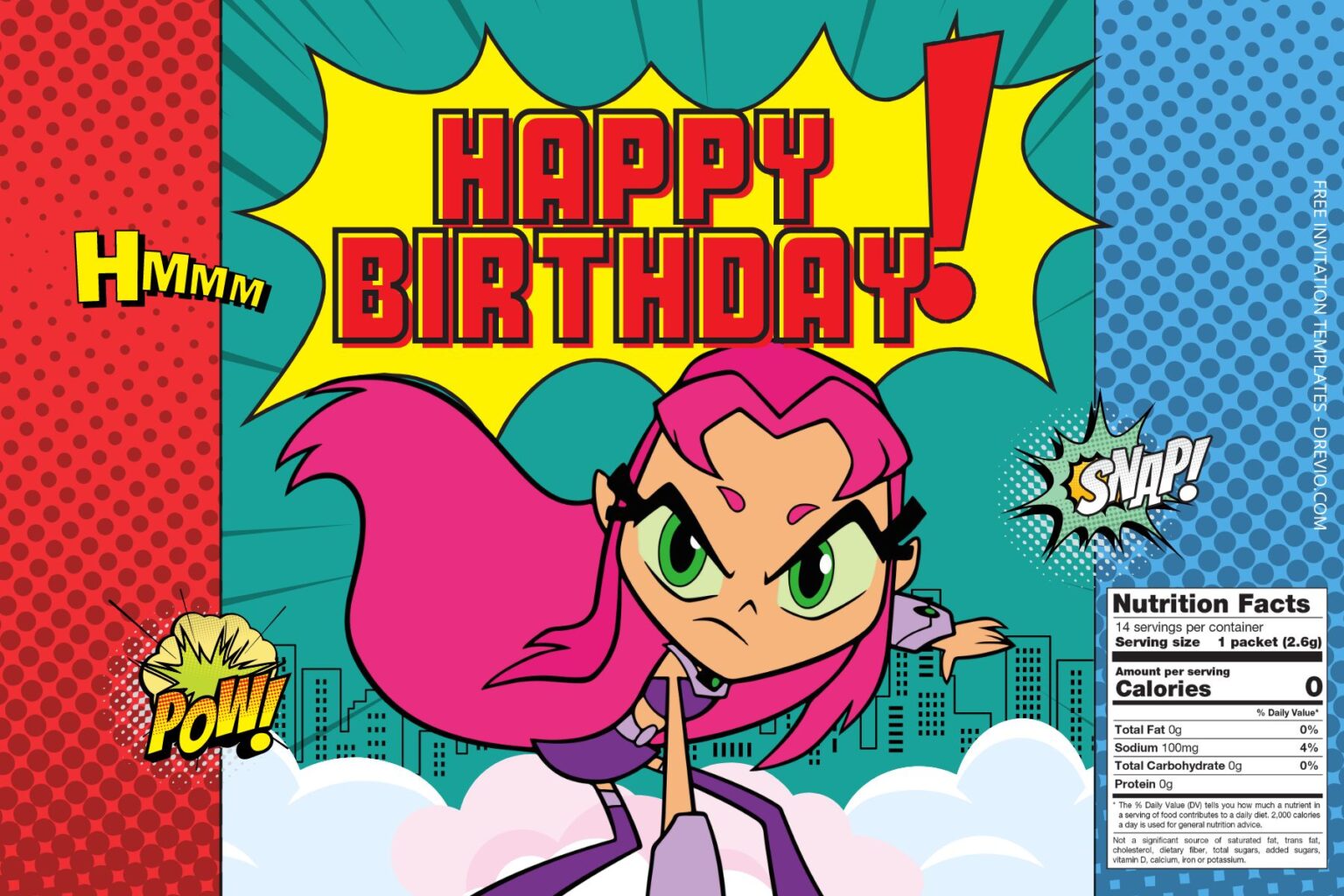 (Free) Teen Titans Canva Birthday Water Bottle Labels