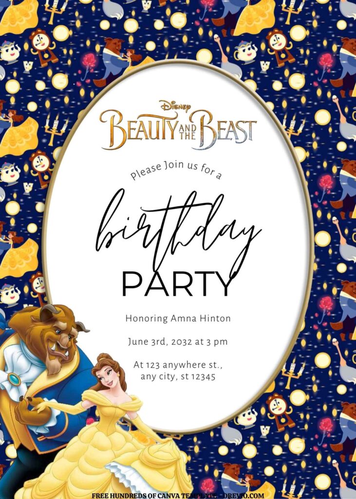 18 Beauty & the Beast Canva Invitation Templates | Drevio