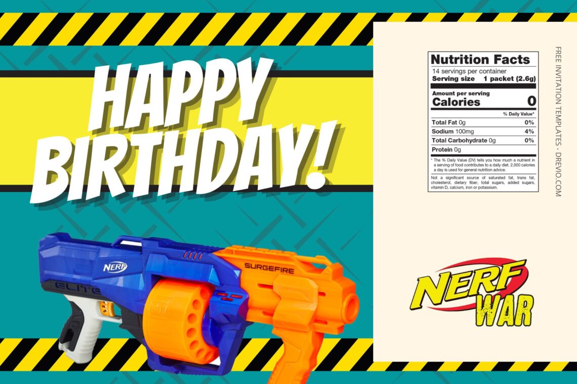 (Free Editable) Nerf War Canva Birthday Water Bottle Labels