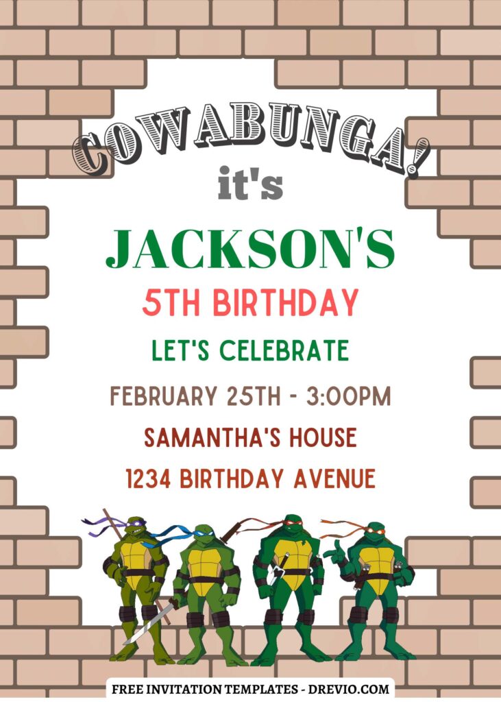 10+ Cowabunga TMNT Ninja Turtles Canva Birthday Invitation Templates