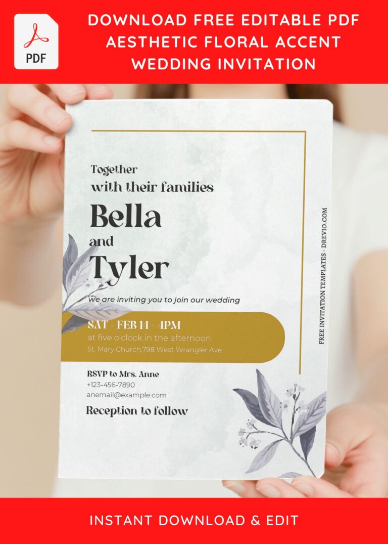 (Free Editable PDF) Aesthetic Floral Accent Wedding Invitation Templates