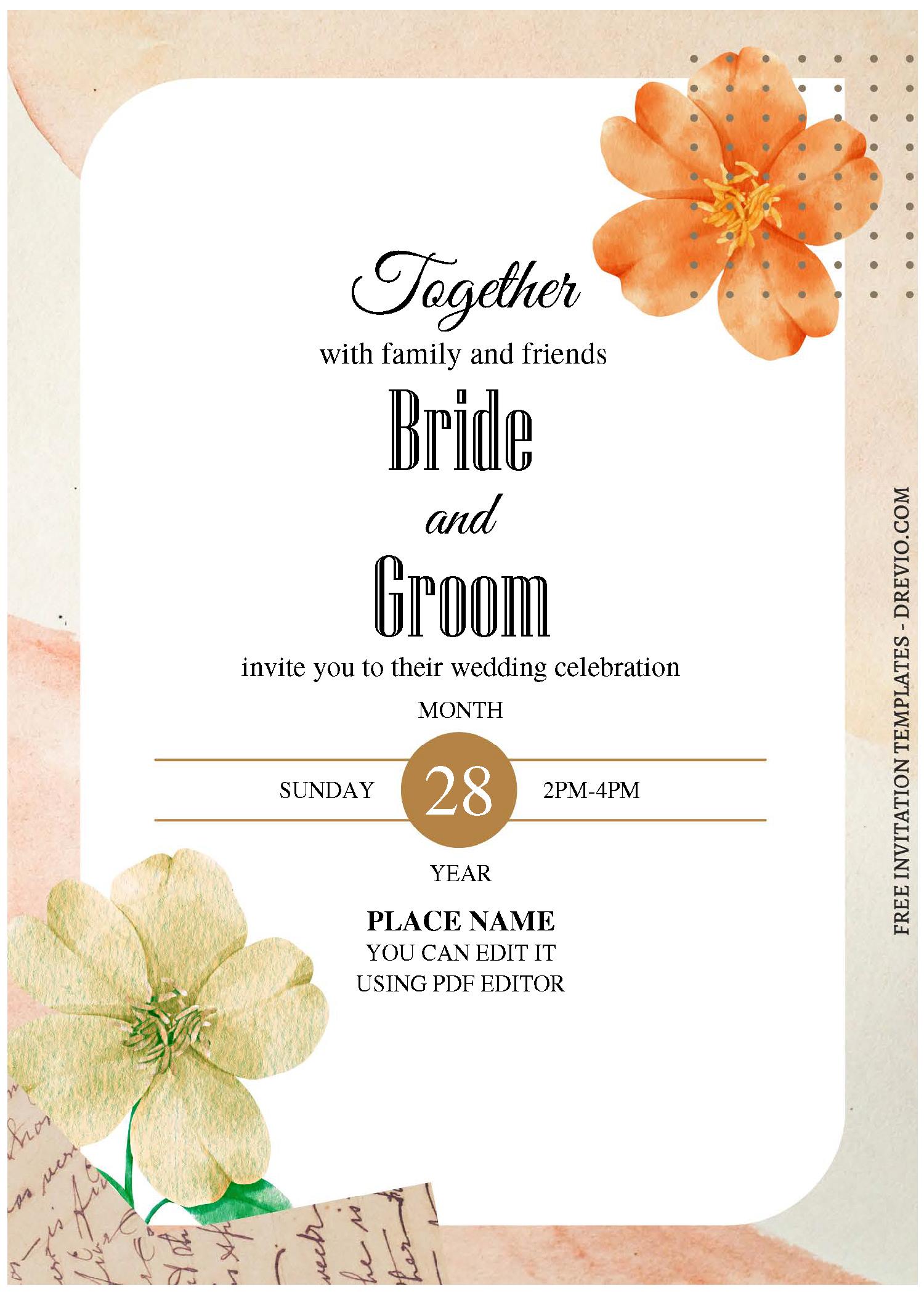 (Free Editable PDF) Modern Artistic Floral Wedding Invitation Templates