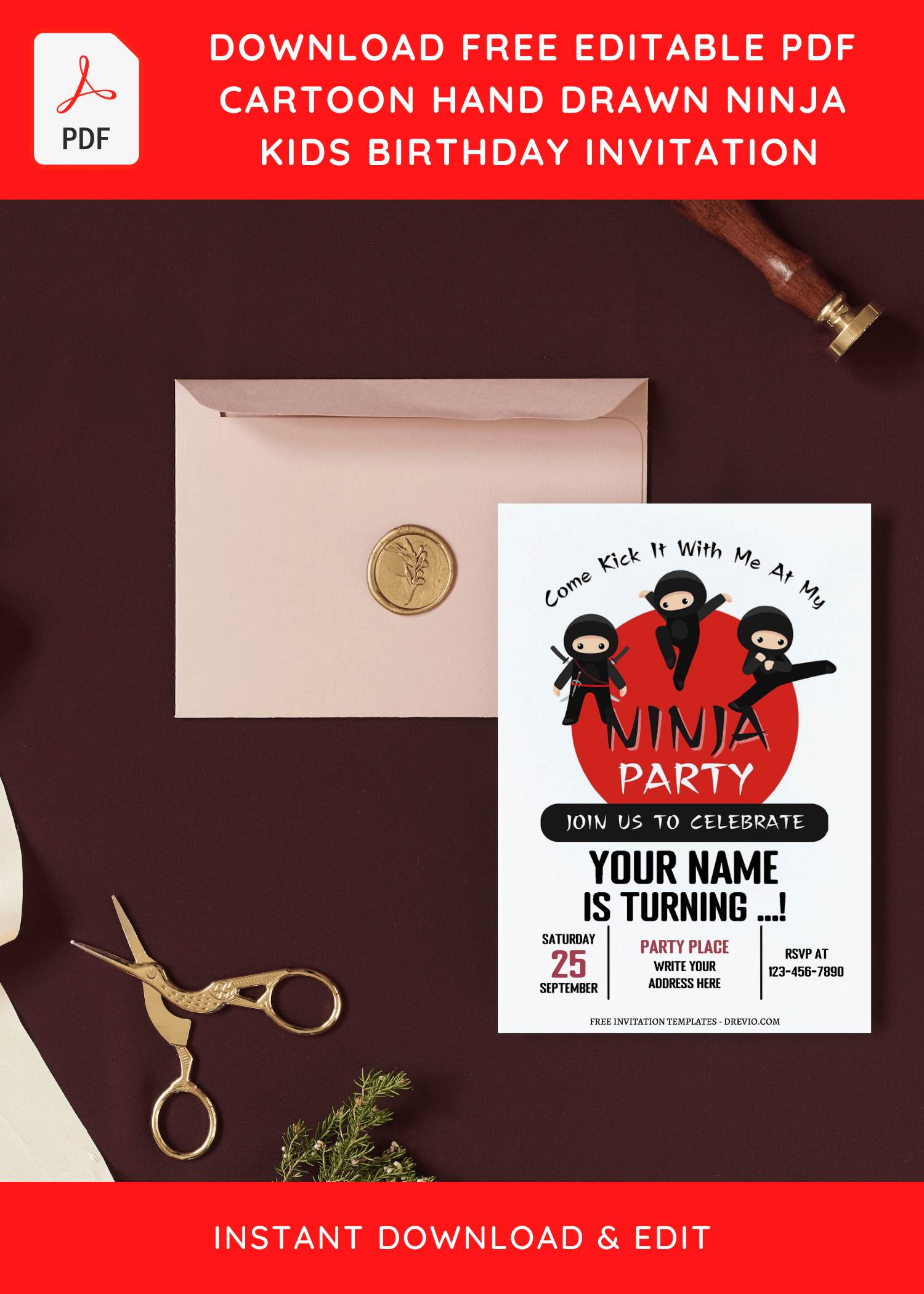 (Free Editable PDF) Ninja Boy Birthday Invitation Templates