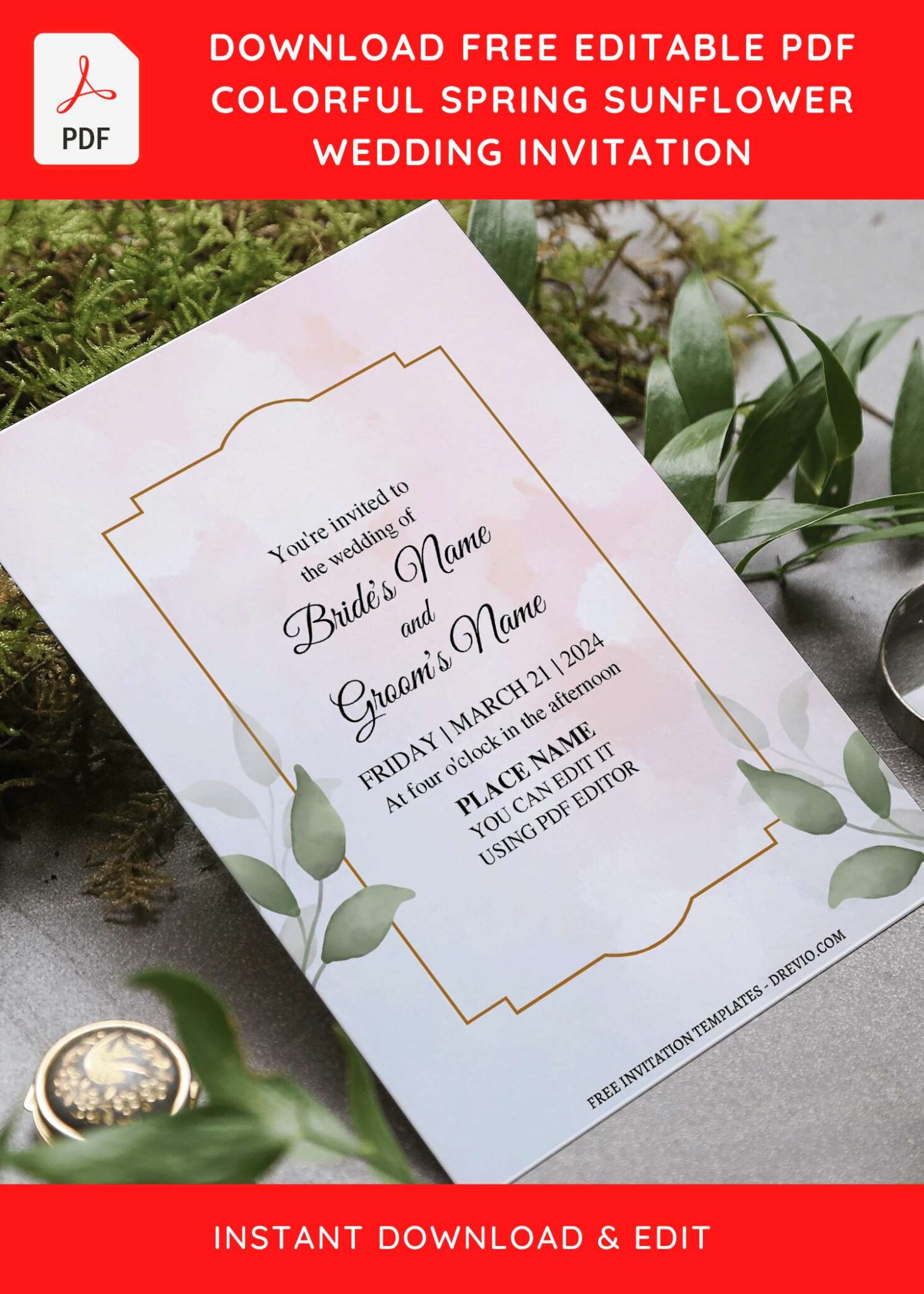 (Free Editable PDF) Colorful Spring Sunflower Wedding Invitation Templates