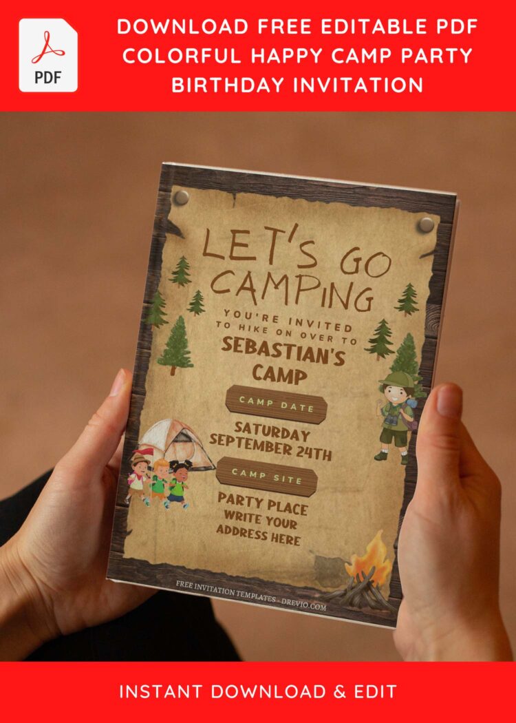 (Free Editable PDF) Wood Camp Birthday Invitation Templates
