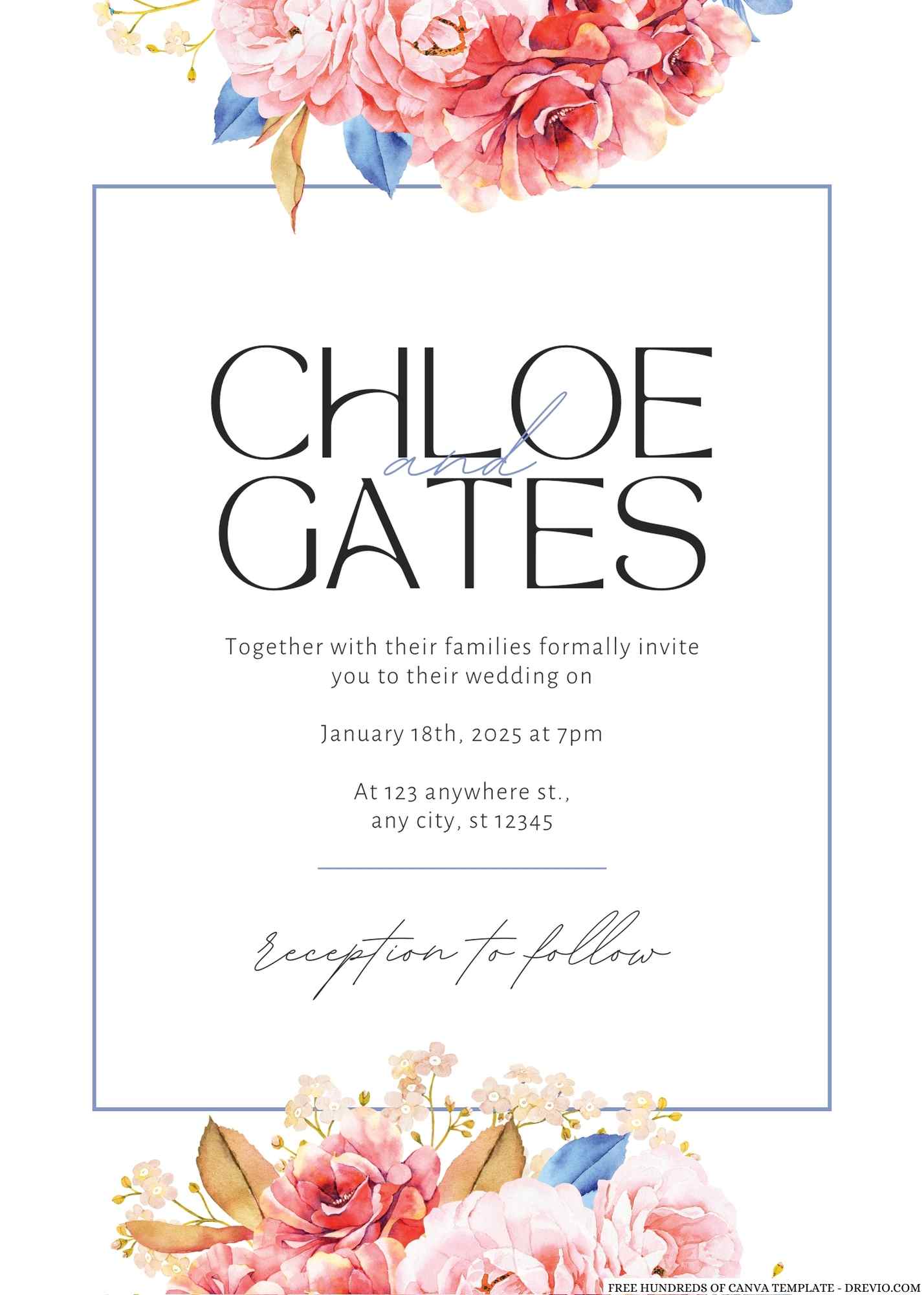 20+ Watercolor Blue Pink Floral Canva Wedding Invitation Templates