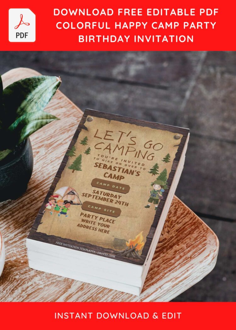 (Free Editable PDF) Wood Camp Birthday Invitation Templates