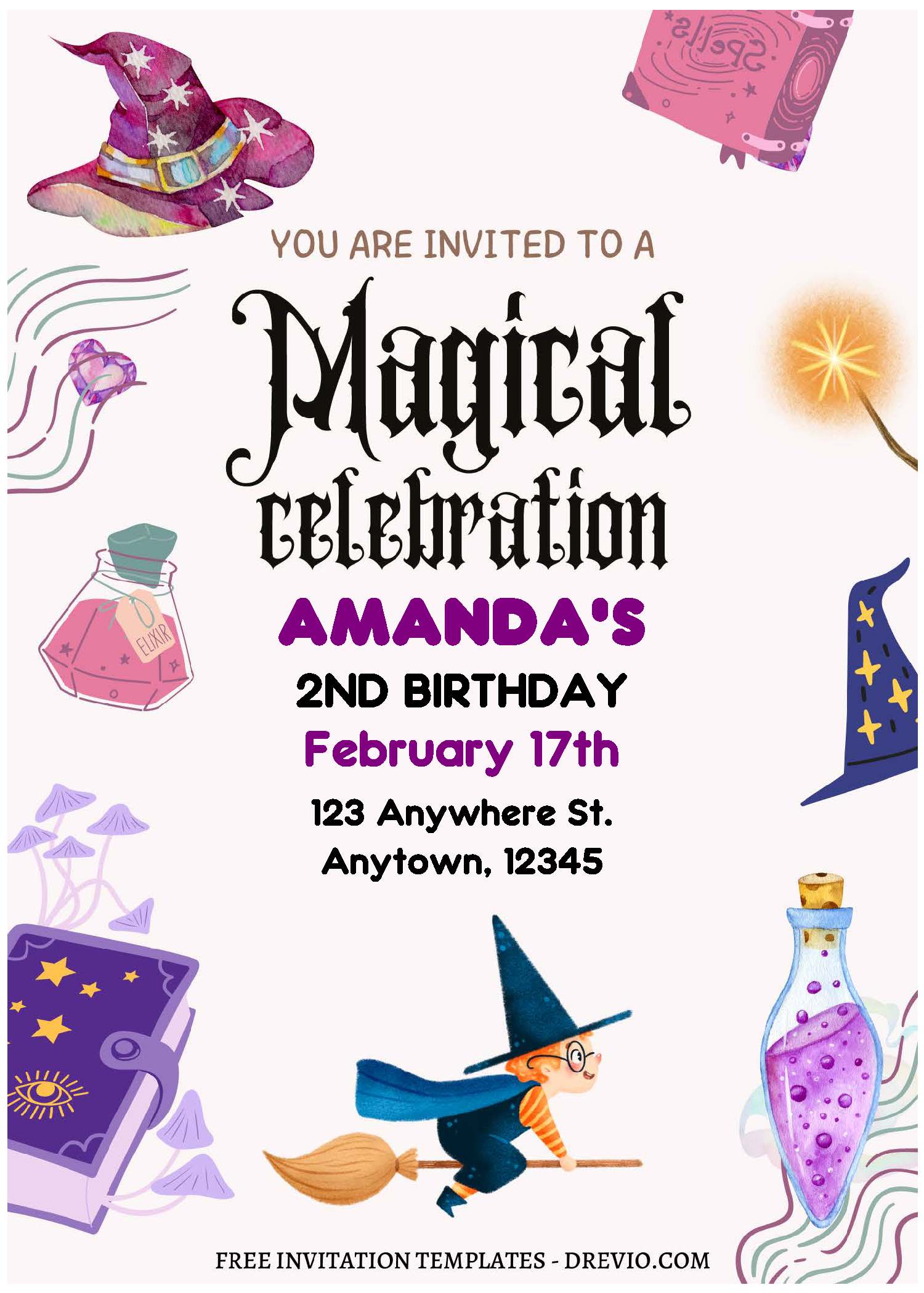 (Free Editable PDF) Magical Wizard Themed Birthday Invitation Templates