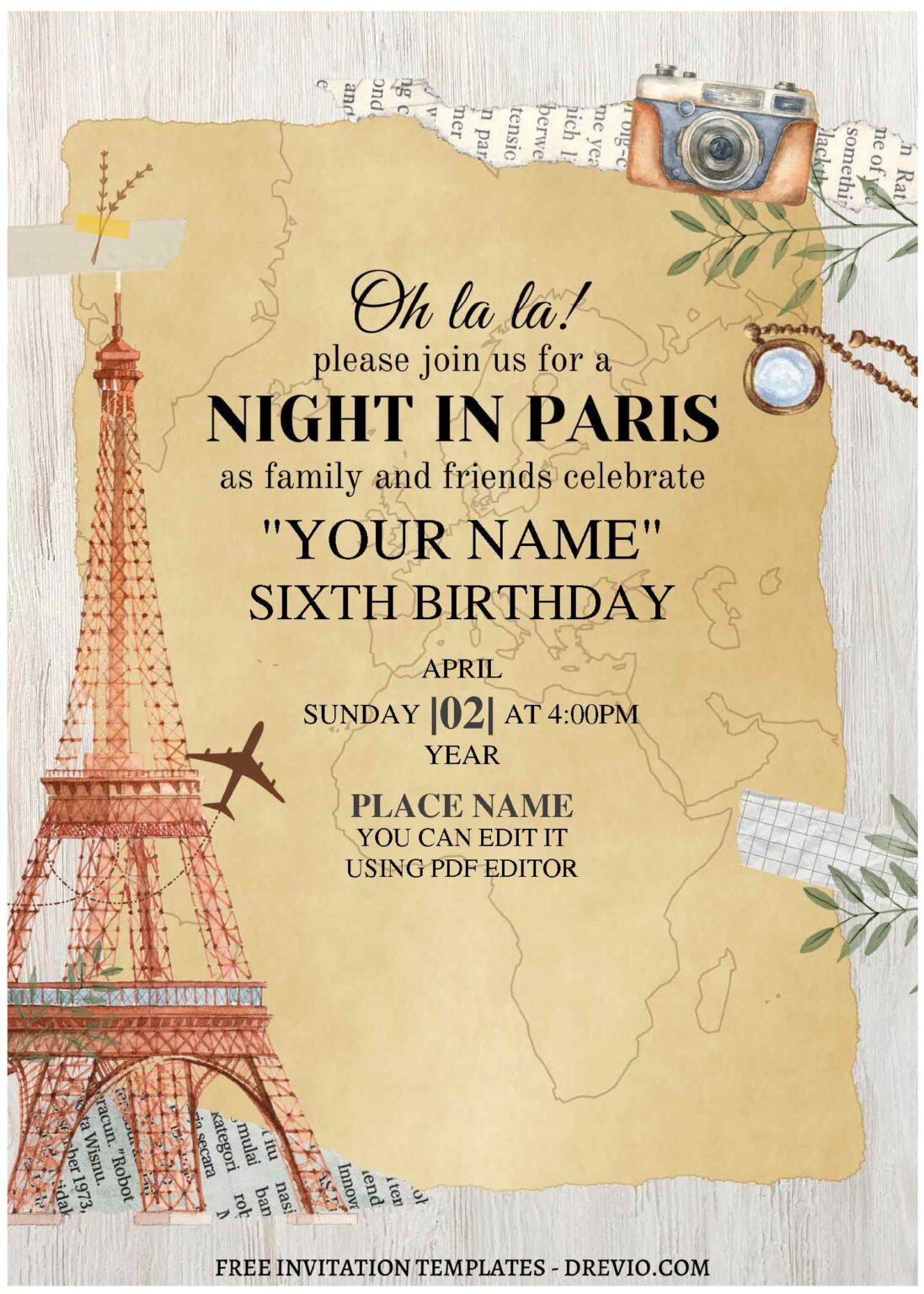 (Free Editable PDF) Oh La-La Paris Birthday Party Invitation Templates