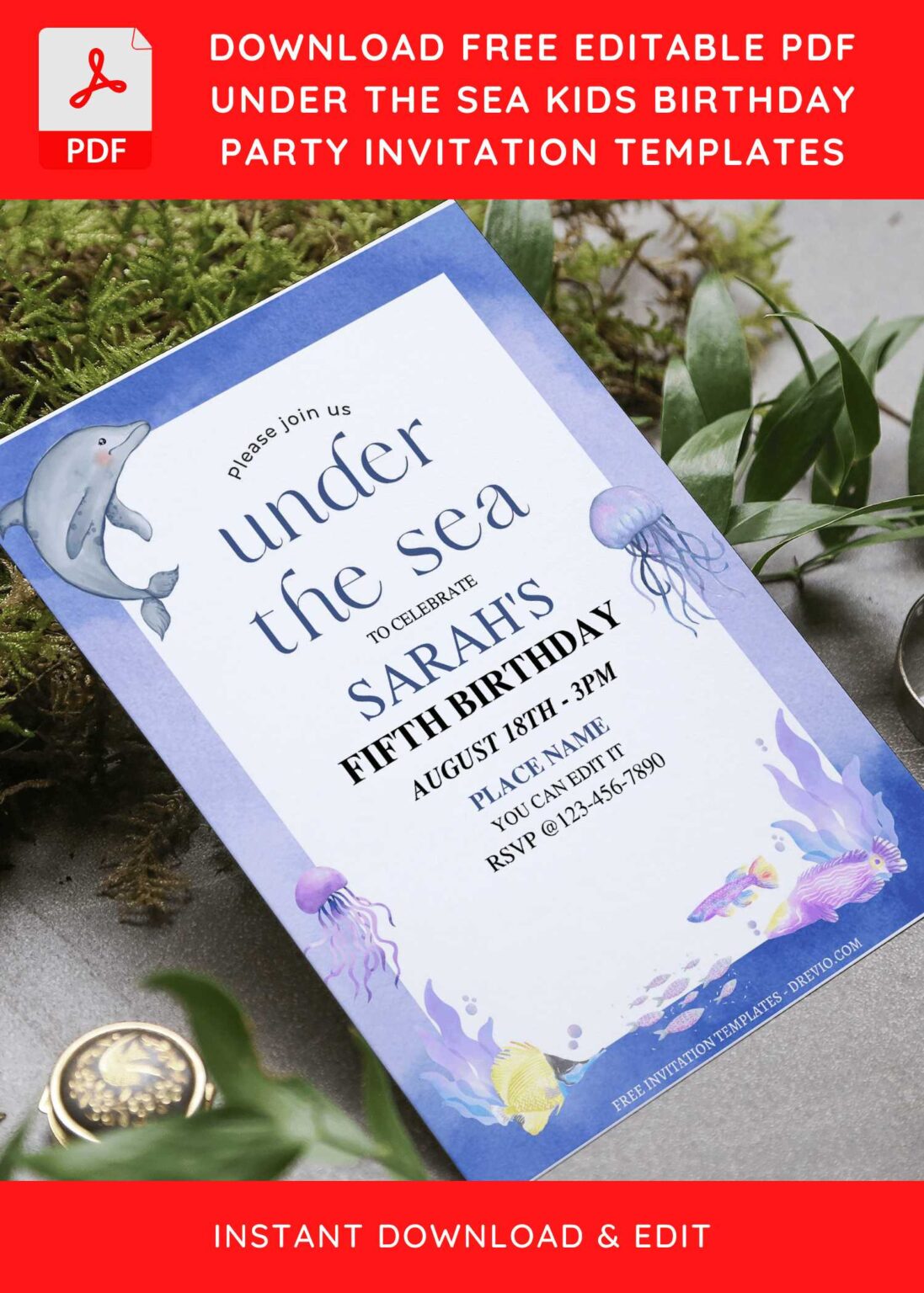 (Free Editable PDF) Cute Watercolor Sea Themed Birthday Invitation ...