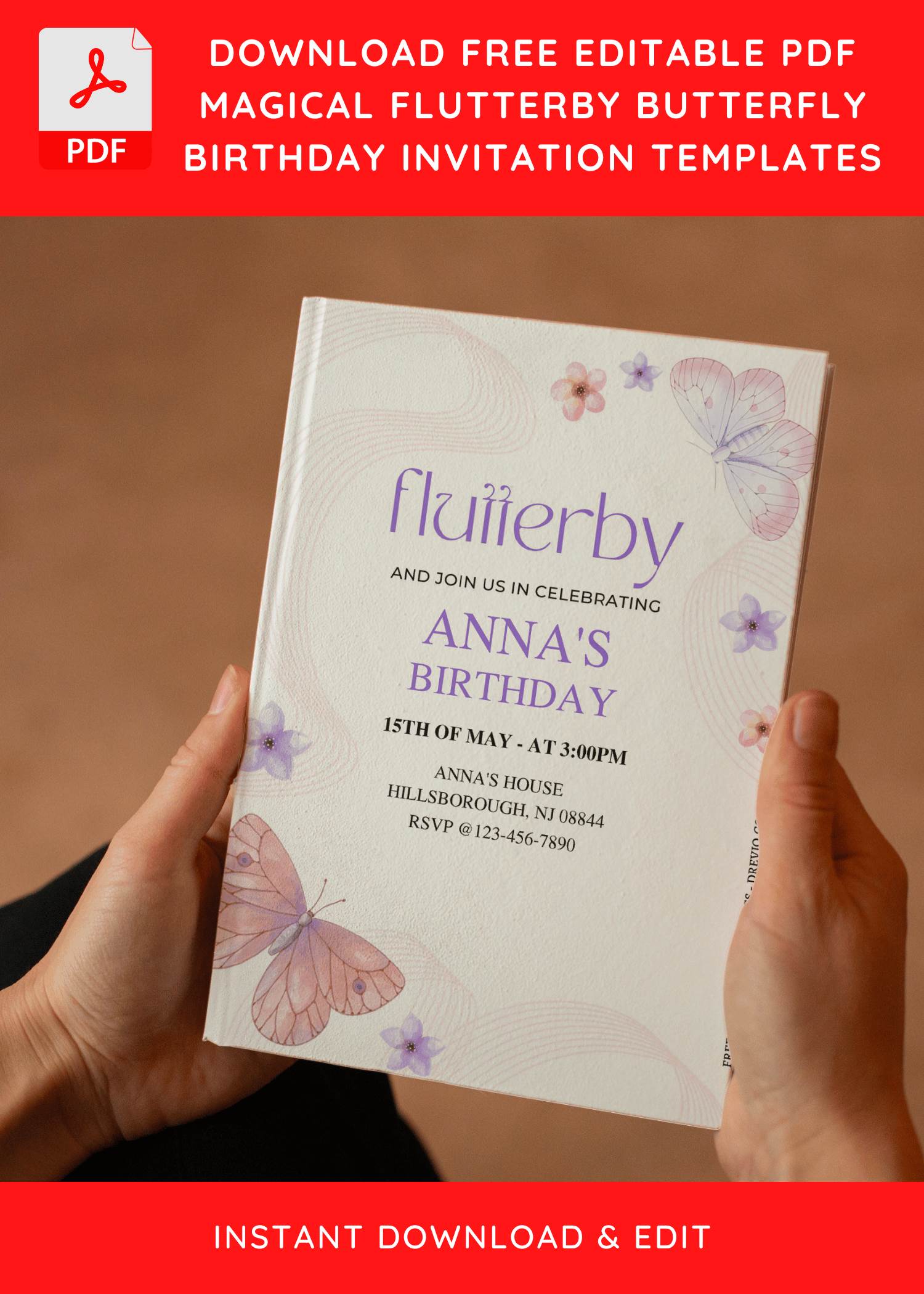 (Free Editable PDF) Dreamy Fluttering Butterfly Birthday Invitation ...