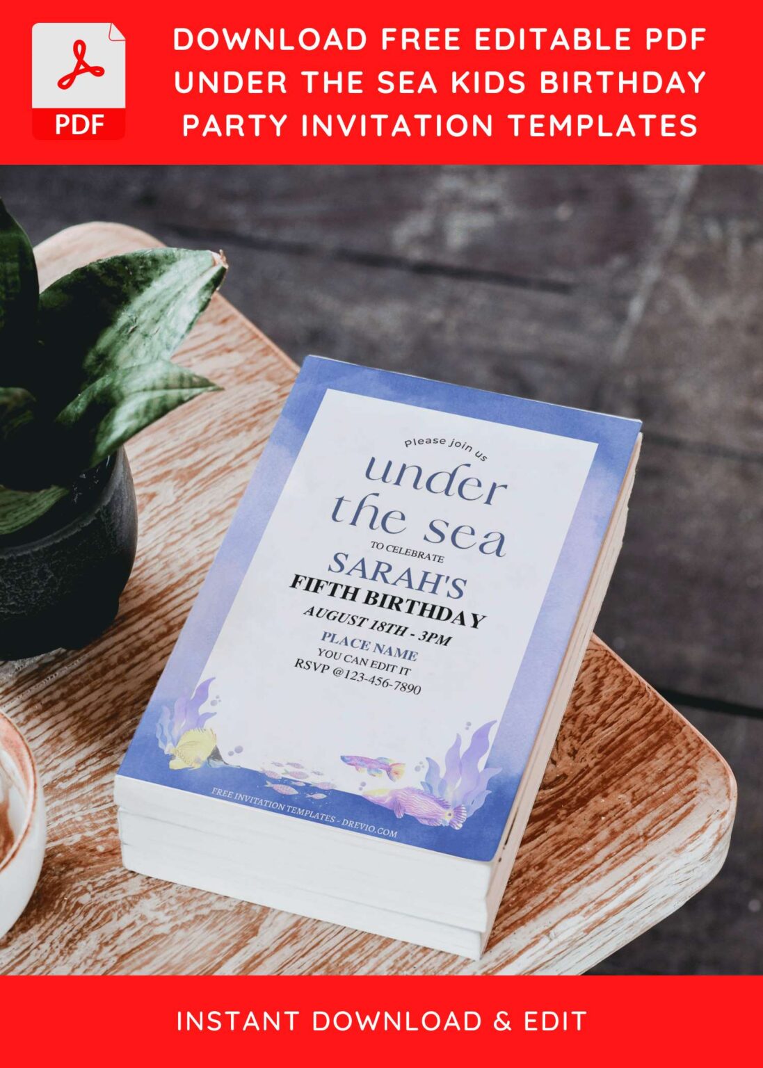 (Free Editable PDF) Cute Watercolor Sea Themed Birthday Invitation ...